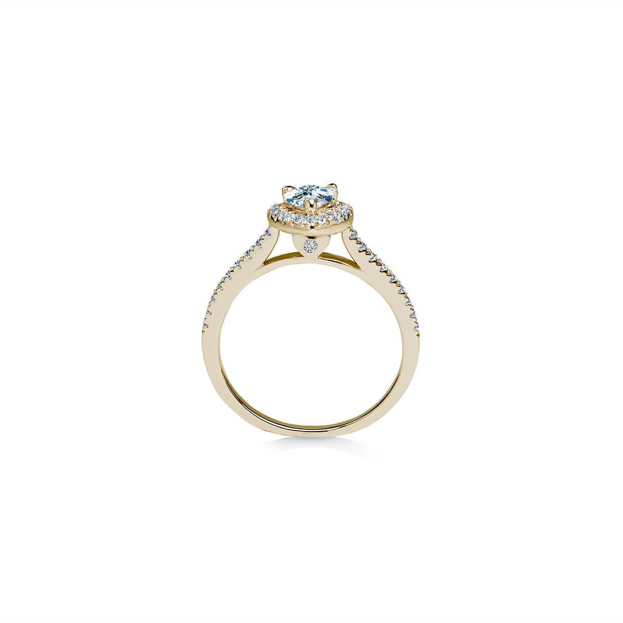 Verlovingsring met Pear Cut Saffier en Diamanten in Goud