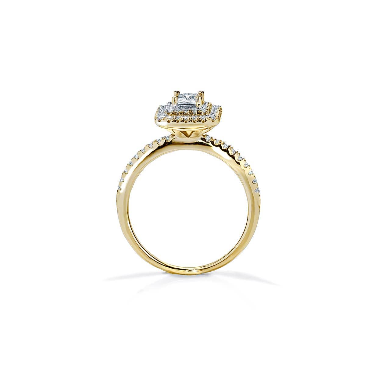 Verlovingsring met Wit Emerald Cut Saffier en Diamanten in Goud